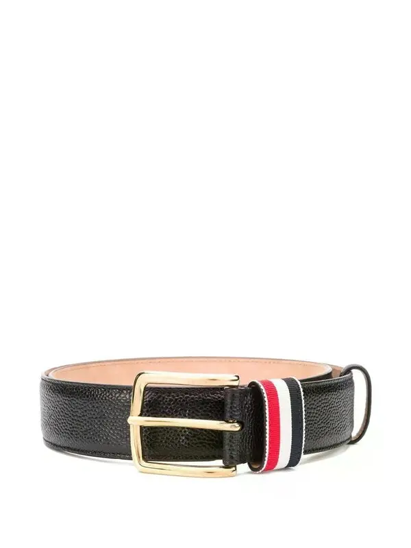 Thom Browne Grained Leather Belt With Rwb Stripe - Black