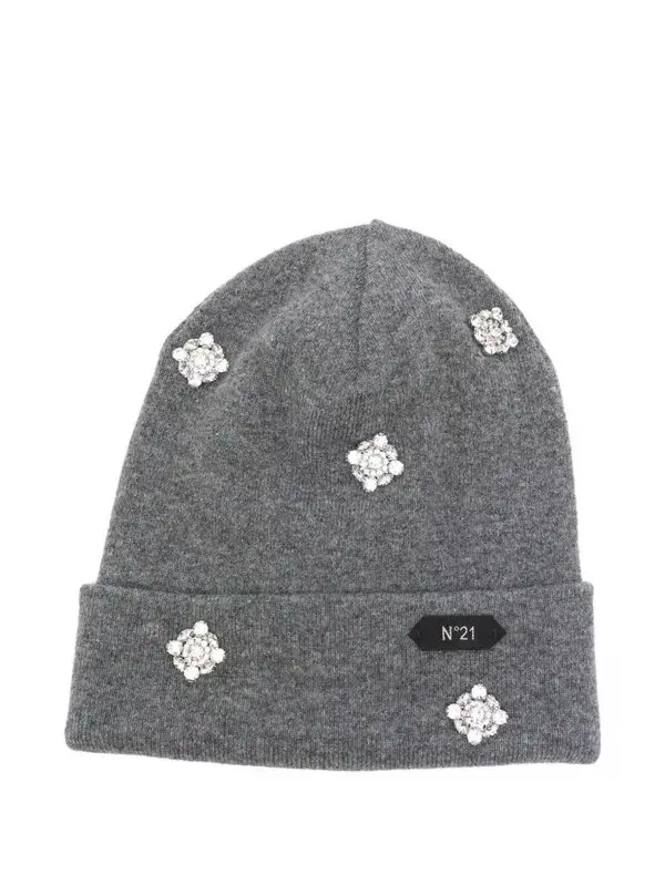 N°21 Crystal-embellished Beanie - Grey