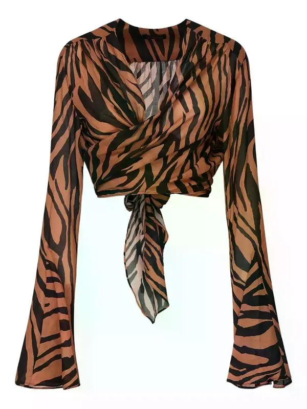 Andamane Zebra-print Tie-front Blouse