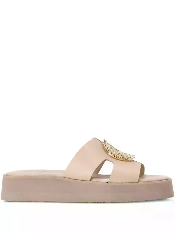 KOTRIS SANDALS Platform Leather Medallion Sandals - Neutrals