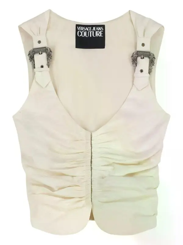 Versace Buckle-detail Gathered Top - Neutrals