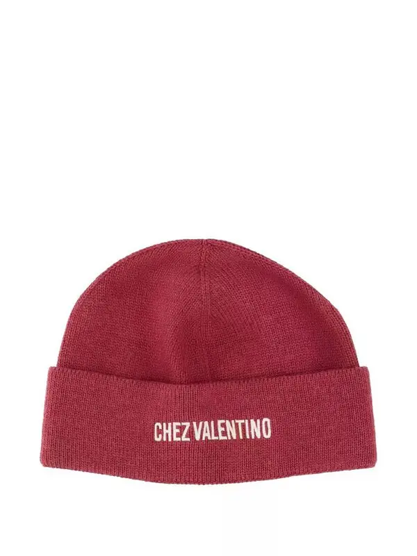 Valentino Garavani Logo Embroidered Beanie - Red