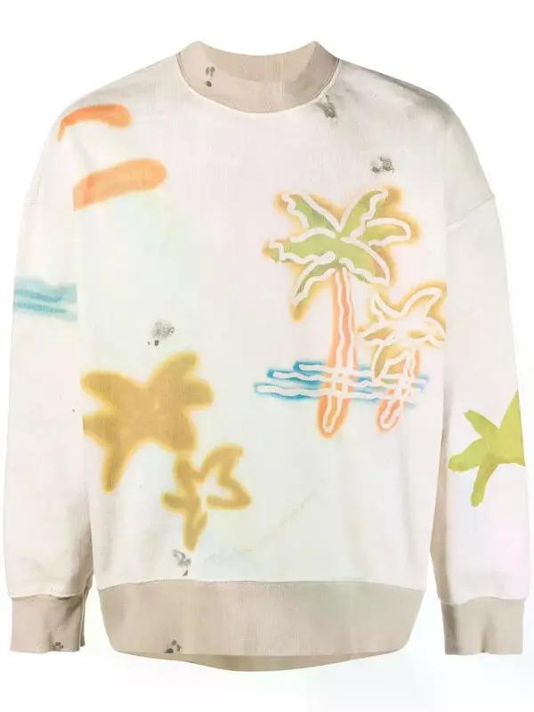 Palm Angels Sprayed Palm-print Cotton Sweatshirt - Neutrals