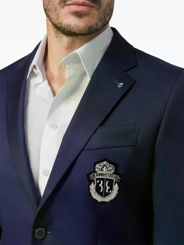 BILLIONAIRE Crest-motif Wool Blazer - Blue