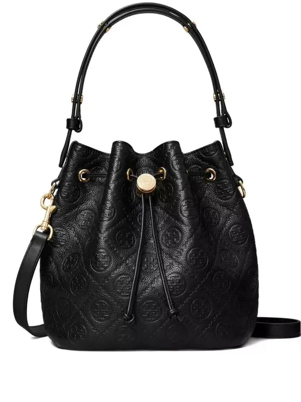 Tory Burch T-monogram Textured Bucket Bag - Black