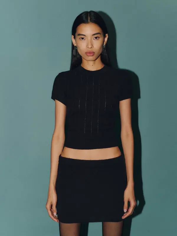 REFORMATION Darcy Cashmere Ribbed T-shirt - Black