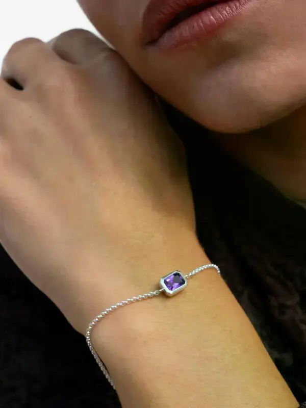 DOWER & HALL Octagon Amethyst Chain Bracelet - Silver