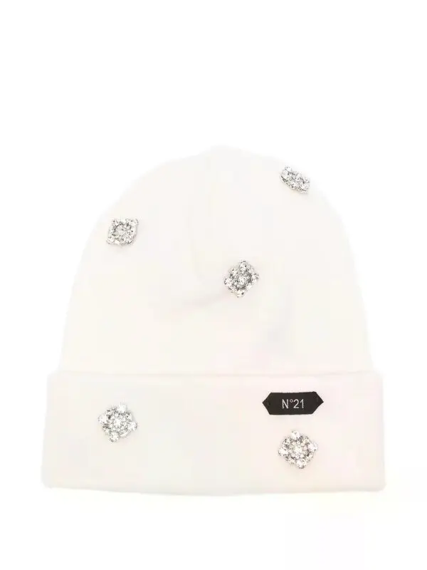 N°21 Crystal-embellished Virgin Wool Beanie - Neutrals