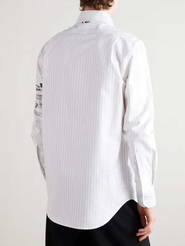 Thom Browne Button-Down Collar Pinstriped Printed Cotton Oxford Shirt -  White | Editorialist
