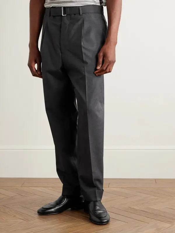Officine Générale Hugo Tapered Belted Virgin Wool Suit Trousers