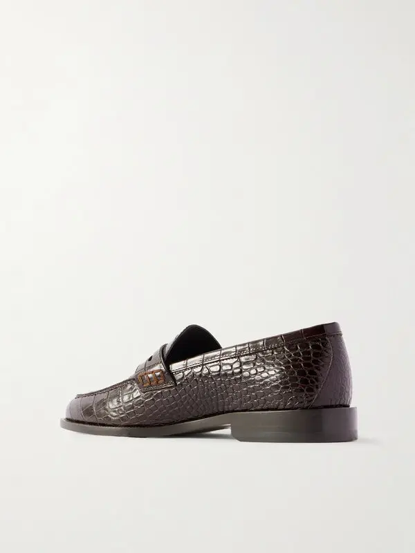 Manolo Blahnik Perry Croc-effect Leather Loafers - Brown