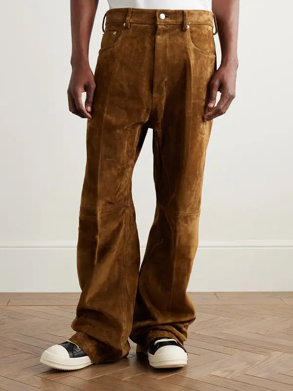 Rick Owens Geth Wide-leg Panelled Suede Trousers - Brown