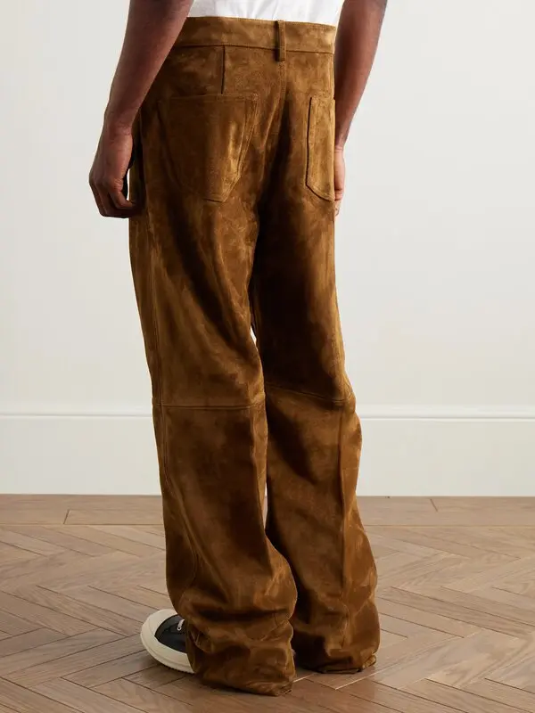 Rick Owens Geth Wide-leg Panelled Suede Trousers - Brown