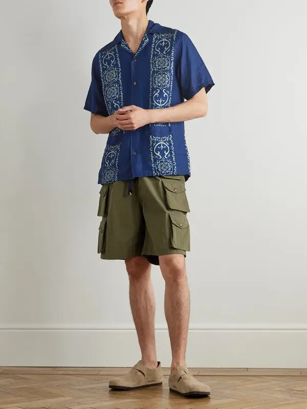 Kapital Camp-collar Printed Linen Shirt