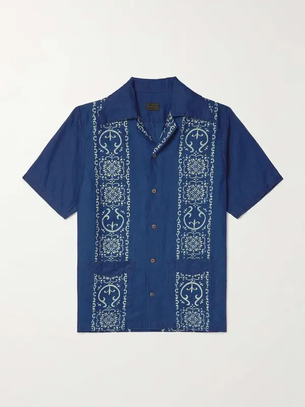 Kapital Camp-collar Printed Linen Shirt - Navy