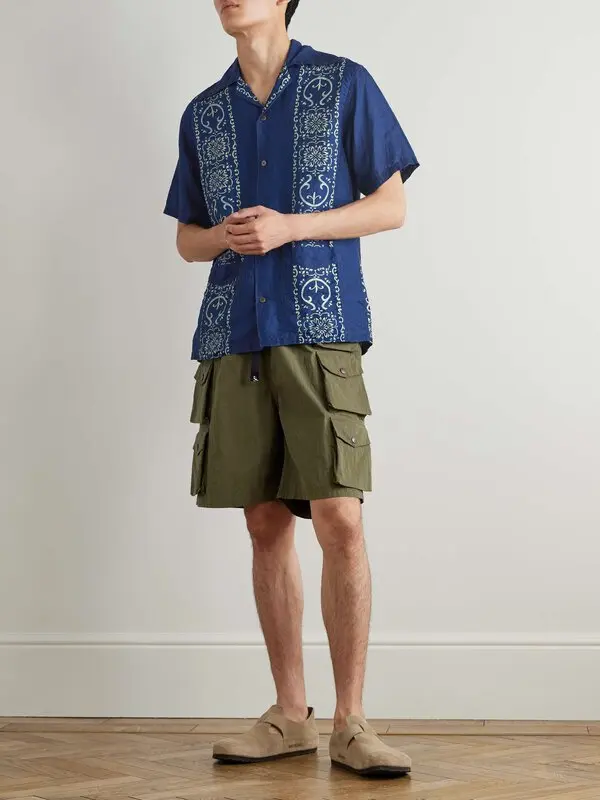 Kapital Camp-collar Printed Linen Shirt - Navy