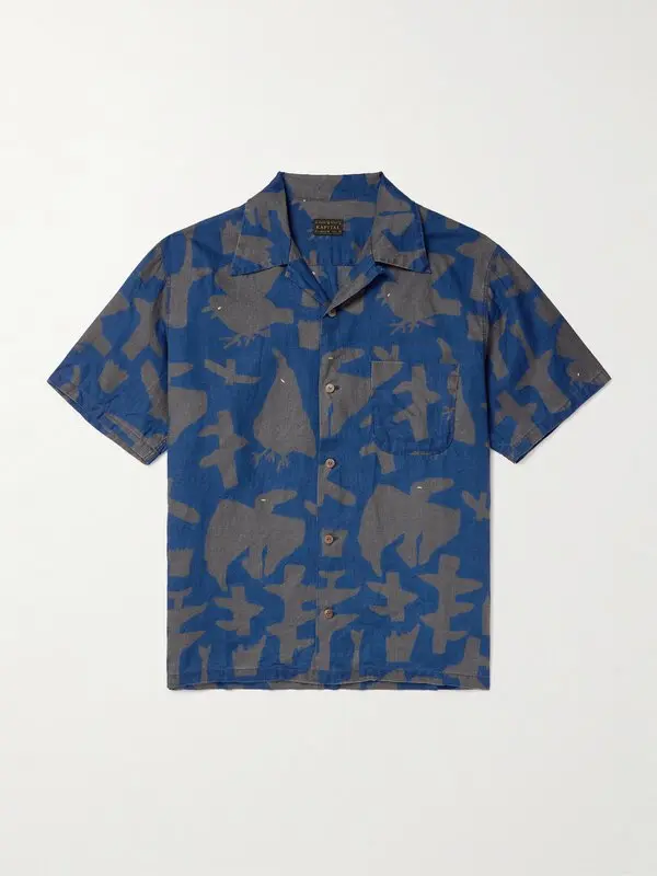 Kapital Convertible-collar Printed Linen Shirt - Blue