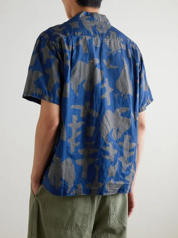 Kapital Convertible-collar Printed Linen Shirt - Blue