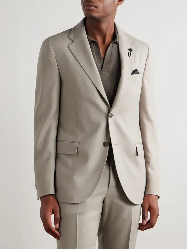 LARDINI Virgin Wool-blend Twill Suit Jacket - Neutrals