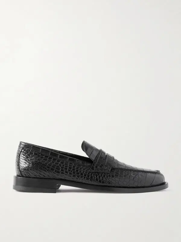 Manolo Blahnik Perry Croc-effect Leather Loafers