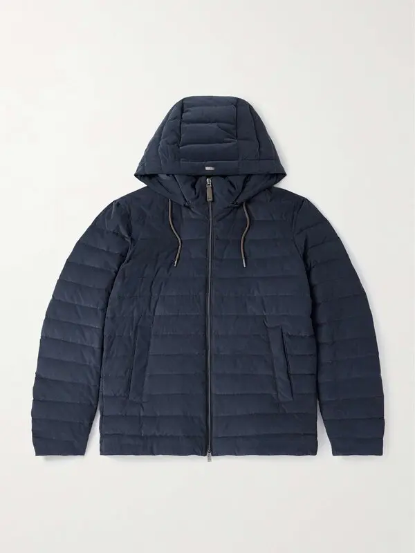 Herno Quilted Cotton-corduroy Hooded Down Jacket - Navy