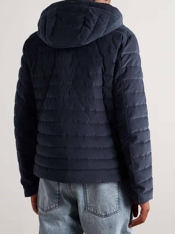 Herno Quilted Cotton-corduroy Hooded Down Jacket - Navy