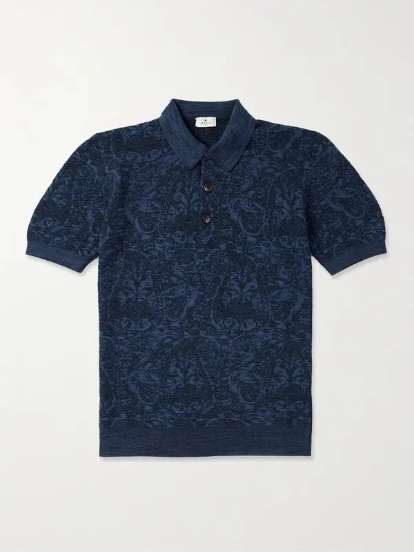 Etro Slim-fit Paisley-jacquard Cotton-blend Polo Shirt