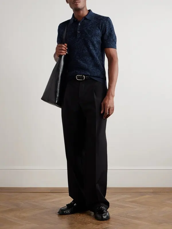 Etro Slim-fit Paisley-jacquard Cotton-blend Polo Shirt