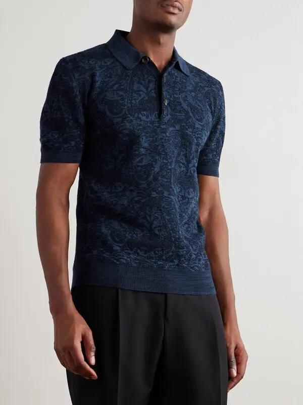 Etro Slim-fit Paisley-jacquard Cotton-blend Polo Shirt