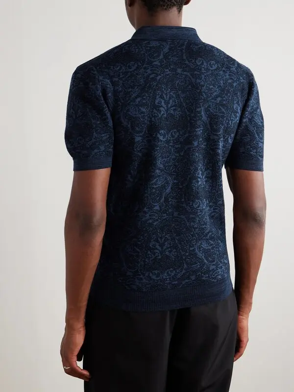 Etro Slim-fit Paisley-jacquard Cotton-blend Polo Shirt