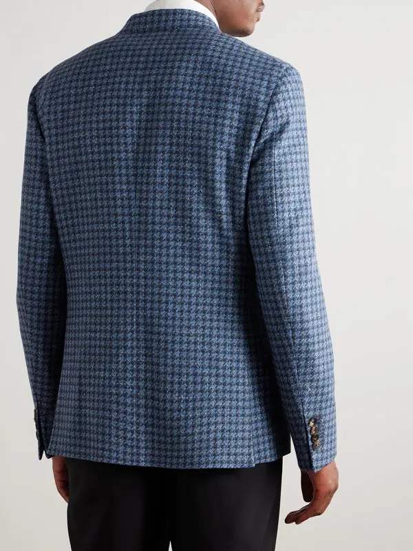 Etro Roma Sport Houndstooth Wool, Cotton And Linen-blend Blazer