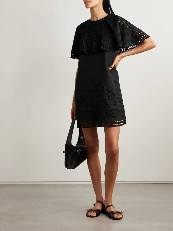 black broderie anglaise mini dress POPLIN BRODERIE-ANGLAIS MINI DRESS