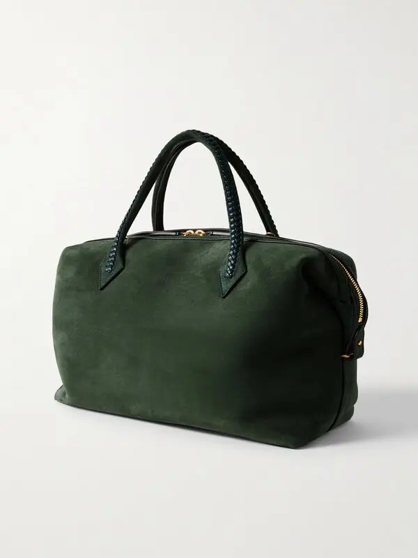 METIER Vérité City Medium Braided Leather-trimmed Suede Tote - Green