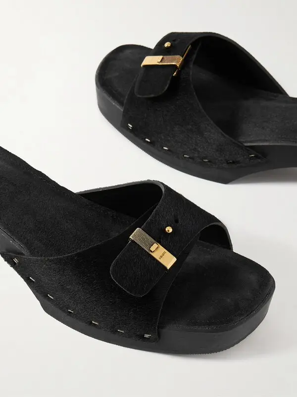Khaite Britt Buckled Calf Hair Mules