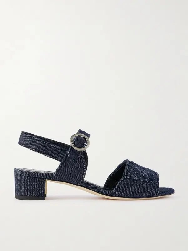 Manolo Blahnik Vibius 30 Herringbone Denim Sandals