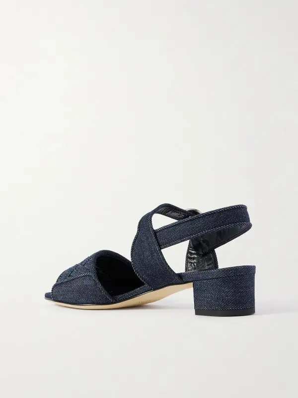 Manolo Blahnik Vibius 30 Herringbone Denim Sandals