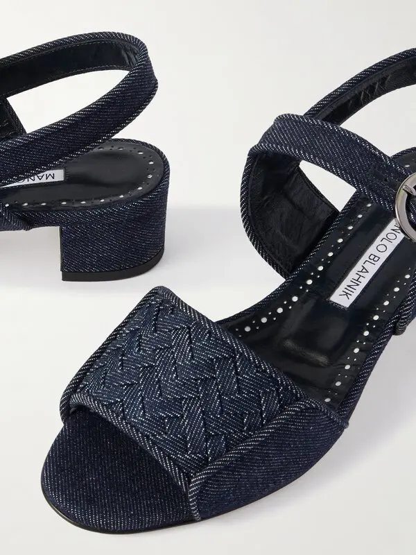 Manolo Blahnik Vibius 30 Herringbone Denim Sandals