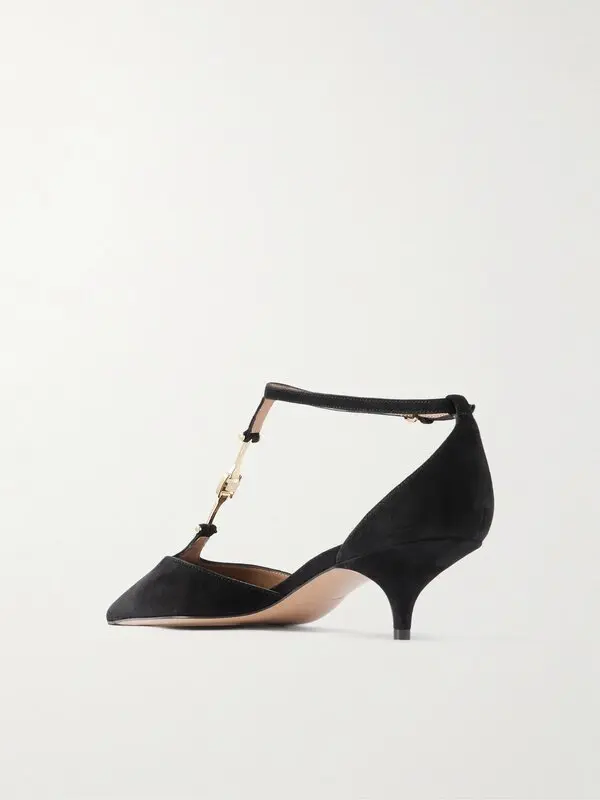 FERRAGAMO Traci Embellished Suede Pumps - Black