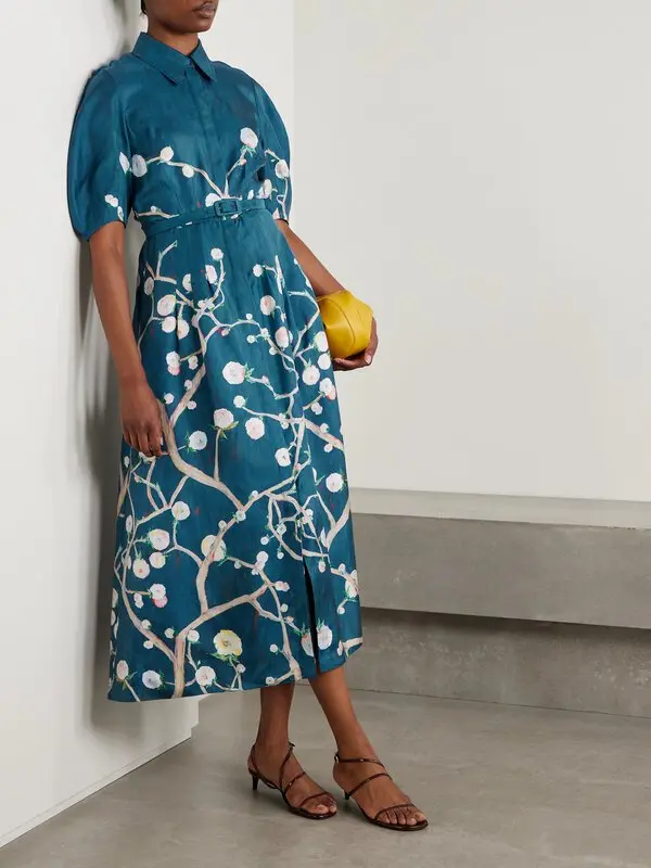 blue floral silk twill midi dress Blue Floral Silk Twill Midi Dress – self-portrait-US