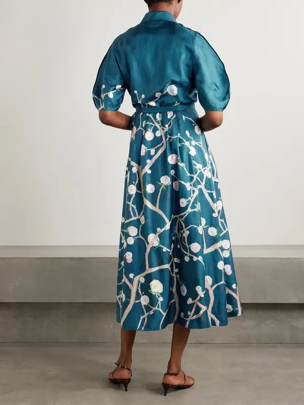 Gabriela Hearst Maude Floral-Print Silk-Twill Midi Shirt Dress - Blue |  Editorialist
