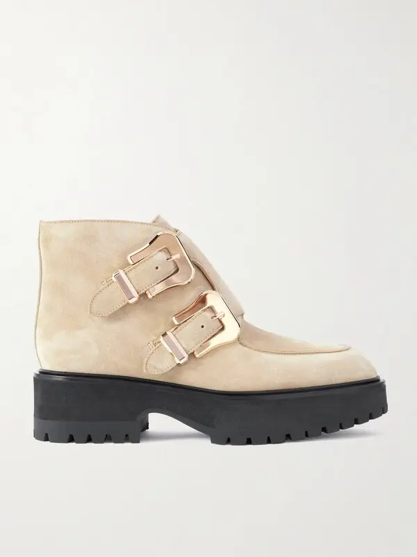 Gabriela Hearst Apollo Buckled Suede Platform Ankle Boots - Neutrals