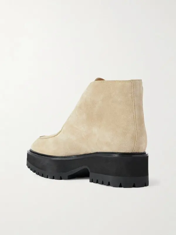 Gabriela Hearst Apollo Buckled Suede Platform Ankle Boots - Neutrals