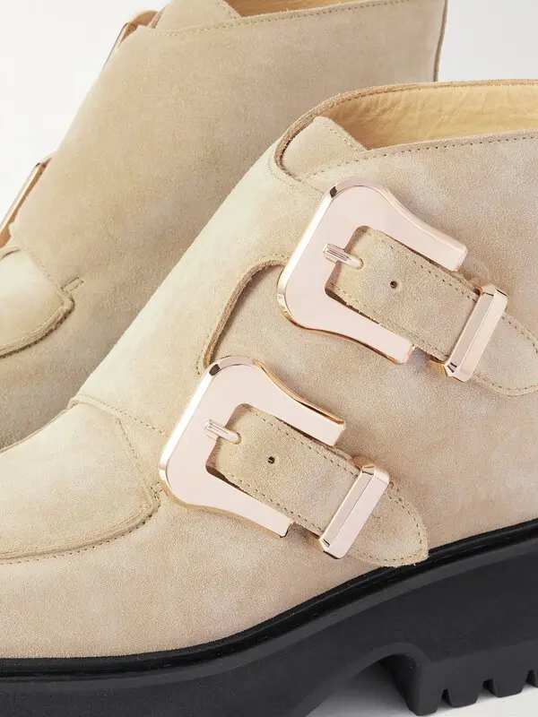 Gabriela Hearst Apollo Buckled Suede Platform Ankle Boots - Neutrals