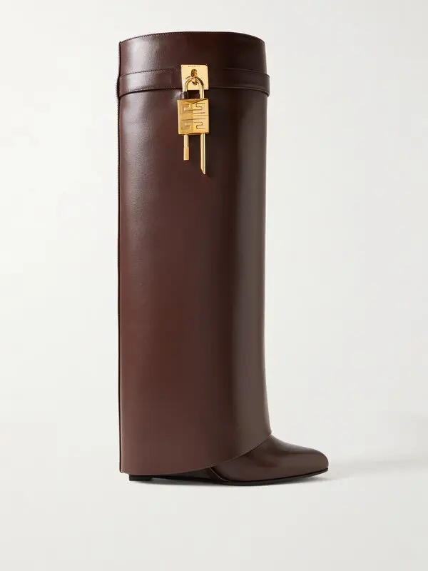 Givenchy Shark Lock Embellished Glossed-leather Knee Boots - Brown