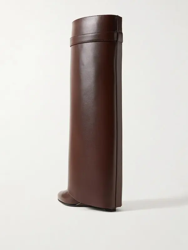 Givenchy Shark Lock Embellished Glossed-leather Knee Boots - Brown