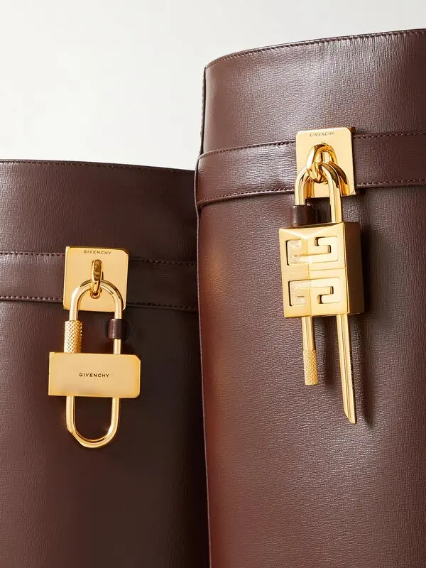Givenchy Shark Lock Embellished Glossed-leather Knee Boots - Brown