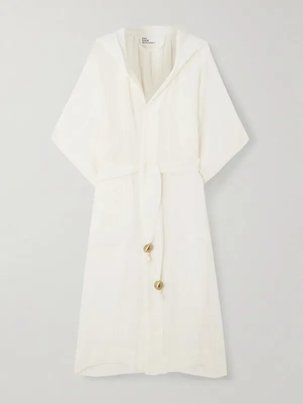 Lisa Marie Fernandez Hooded Belted Linen-blend Gauze Robe - White