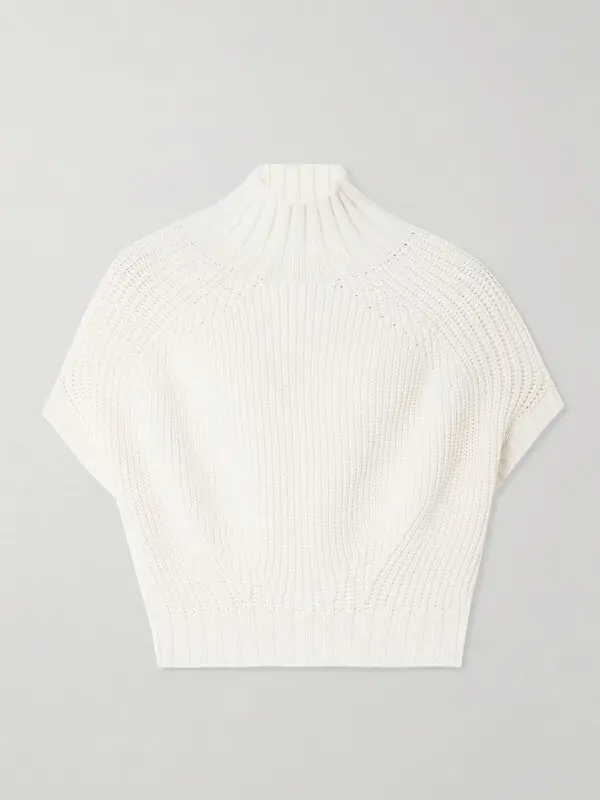 Sportmax Balloon Cropped Ribbed Cotton-blend Sweater - Neutrals