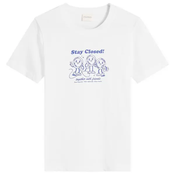 Closed Stay Button Print T-shirt - White