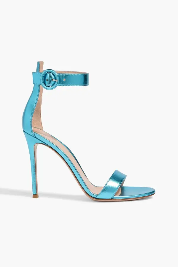 GIANVITO ROSSI Portofino 105 Metallic Leather Sandals - Azure